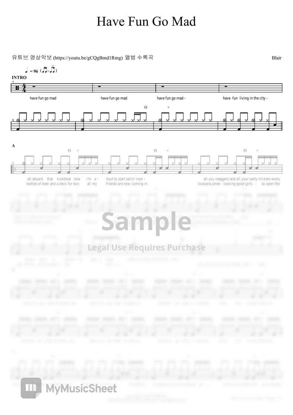 Blair - Have Fun Go Mad 악보 by COPYDRUM