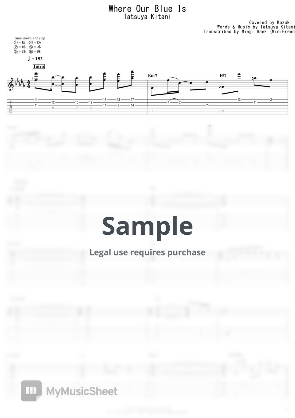 Tatsuya Kitani - Where Our Blue Is (One chorus) Sheets by Kazuki