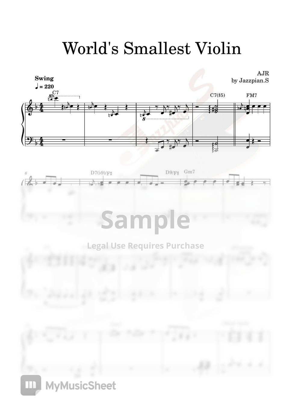 AJR - World's Smallest Violin (Swing Jazz version/Jazzpiano) Sheet ...