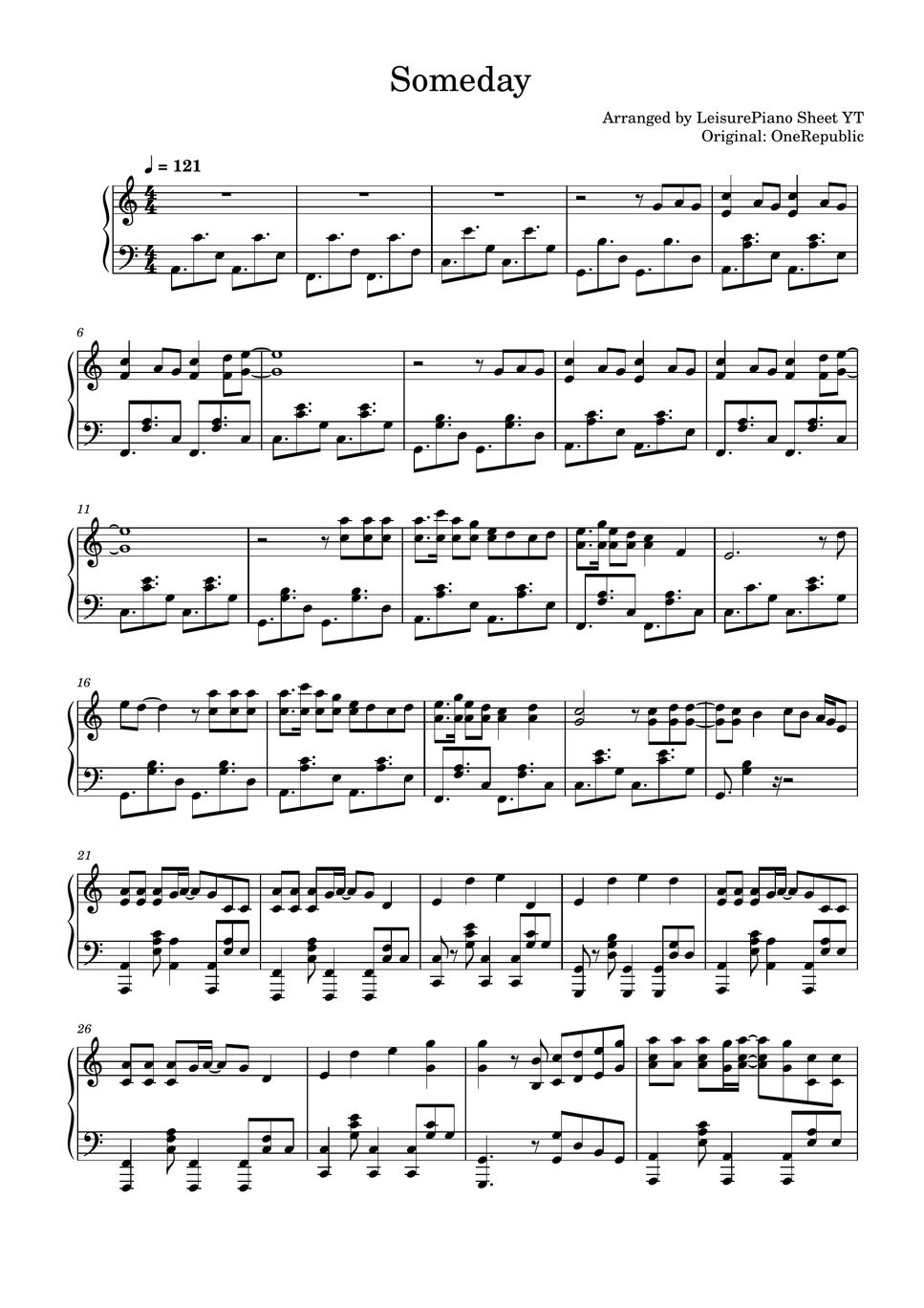 OneRepublic - Someday Sheet by Leisure Piano Sheets YT