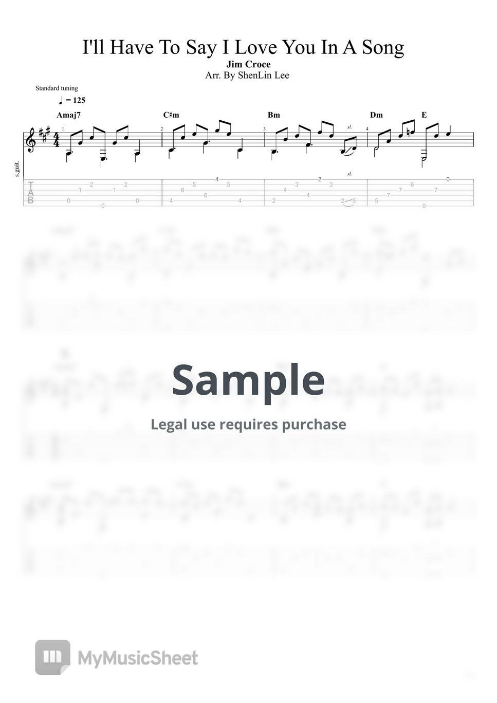 Jim Croce - I’ll Have to Say I Love You in a Song 楽譜 by Shenlin Lee