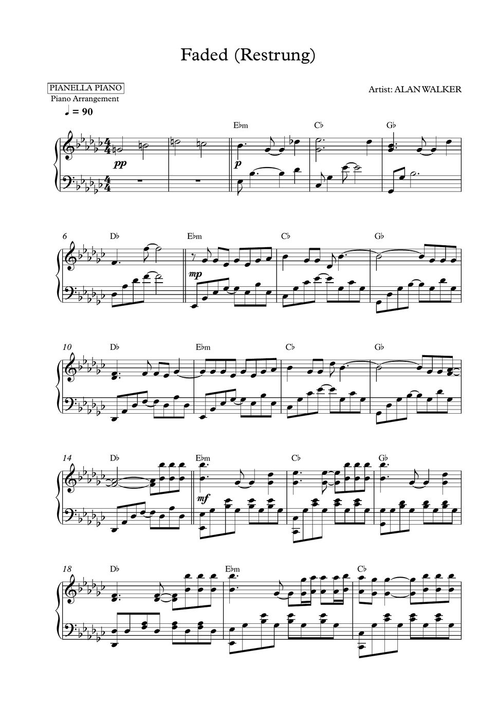Alan Walker - FADED - Restrung (Piano Sheet) Sheets by Pianella Piano