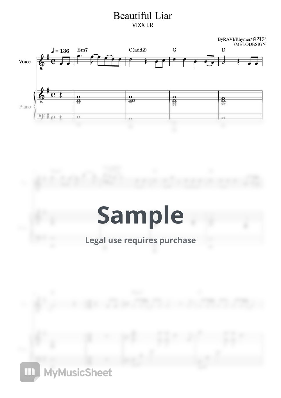 RAVI/Rhymer/김지향/MELODESIGN - Beautiful Liar (VIXX LR - For Piano and ...