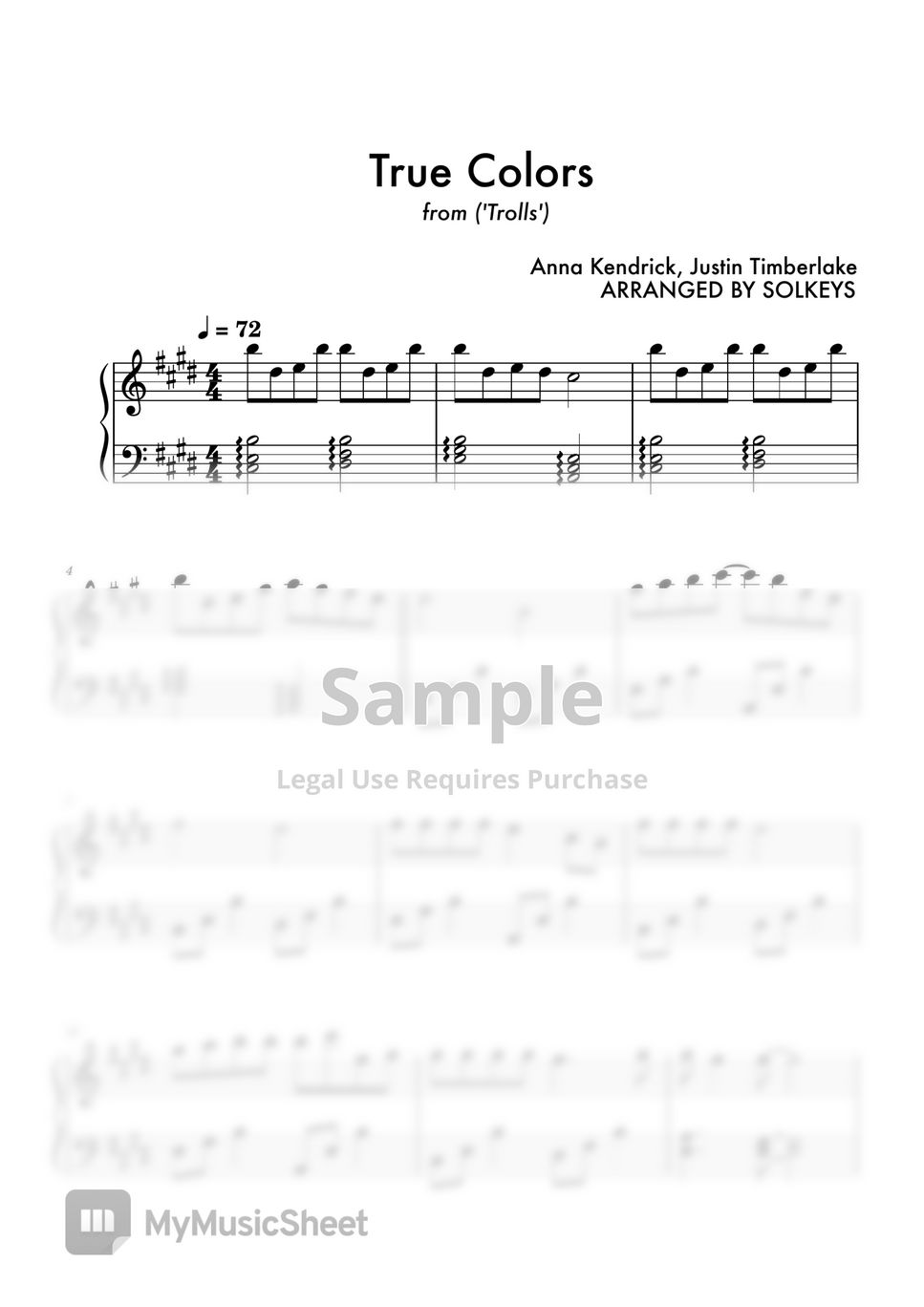 Justin Timberlake, Anna Kendrick - True Colors Sheet Music by SolKeys