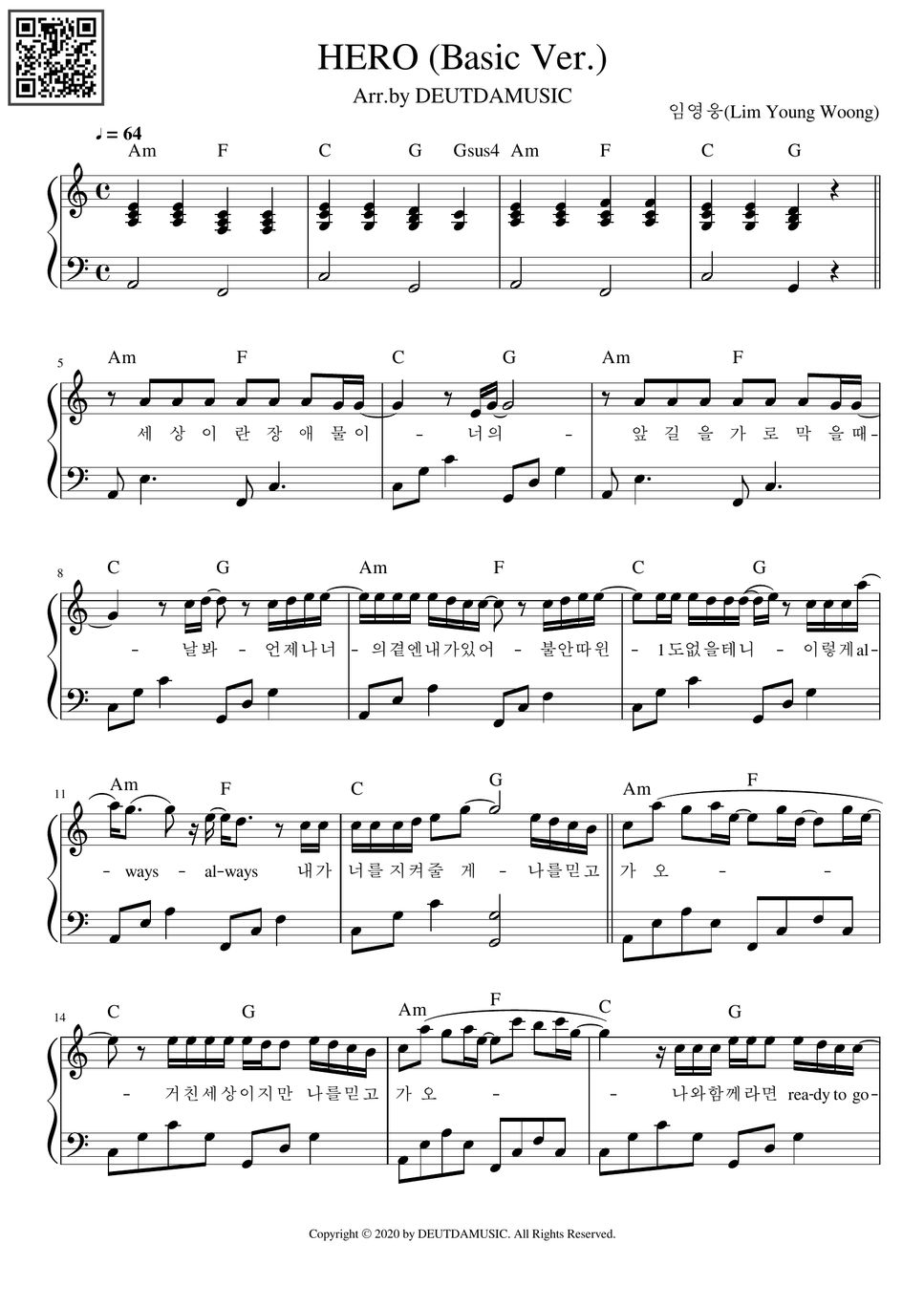 임영웅(Lim Young Woong) - HERO (Basic Ver.) Sheets by DEUTDAMUSIC