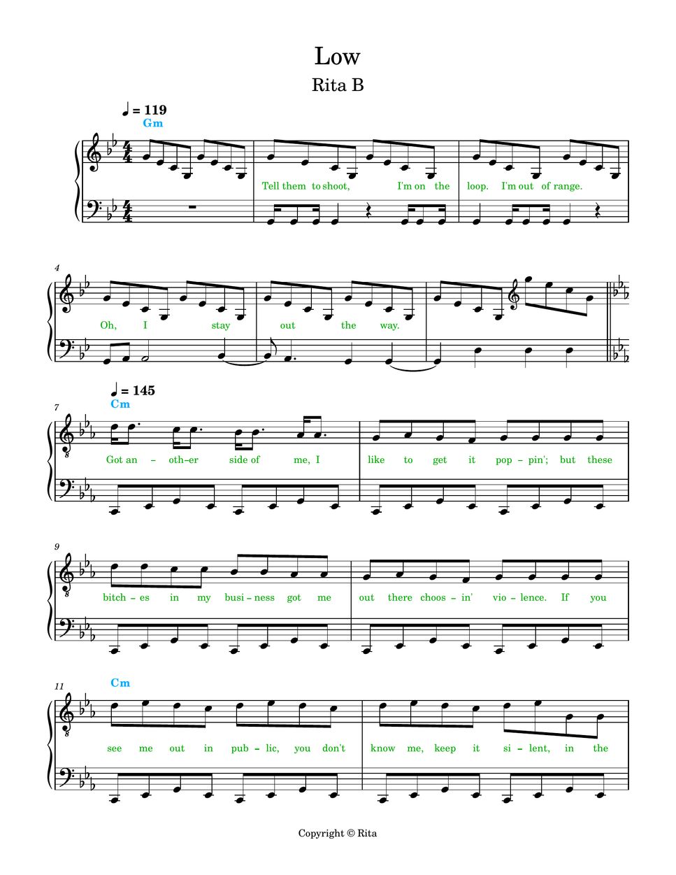 SZA - Low (Lyrics, chords) Sheet Music by Rita B