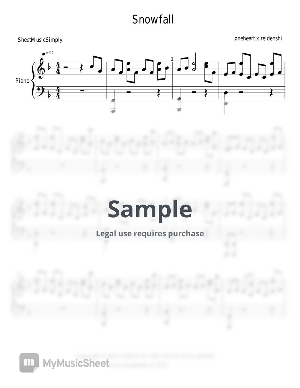 øneheart x reidenshi - Snowfall Sheet Music by SheetMusicSimply