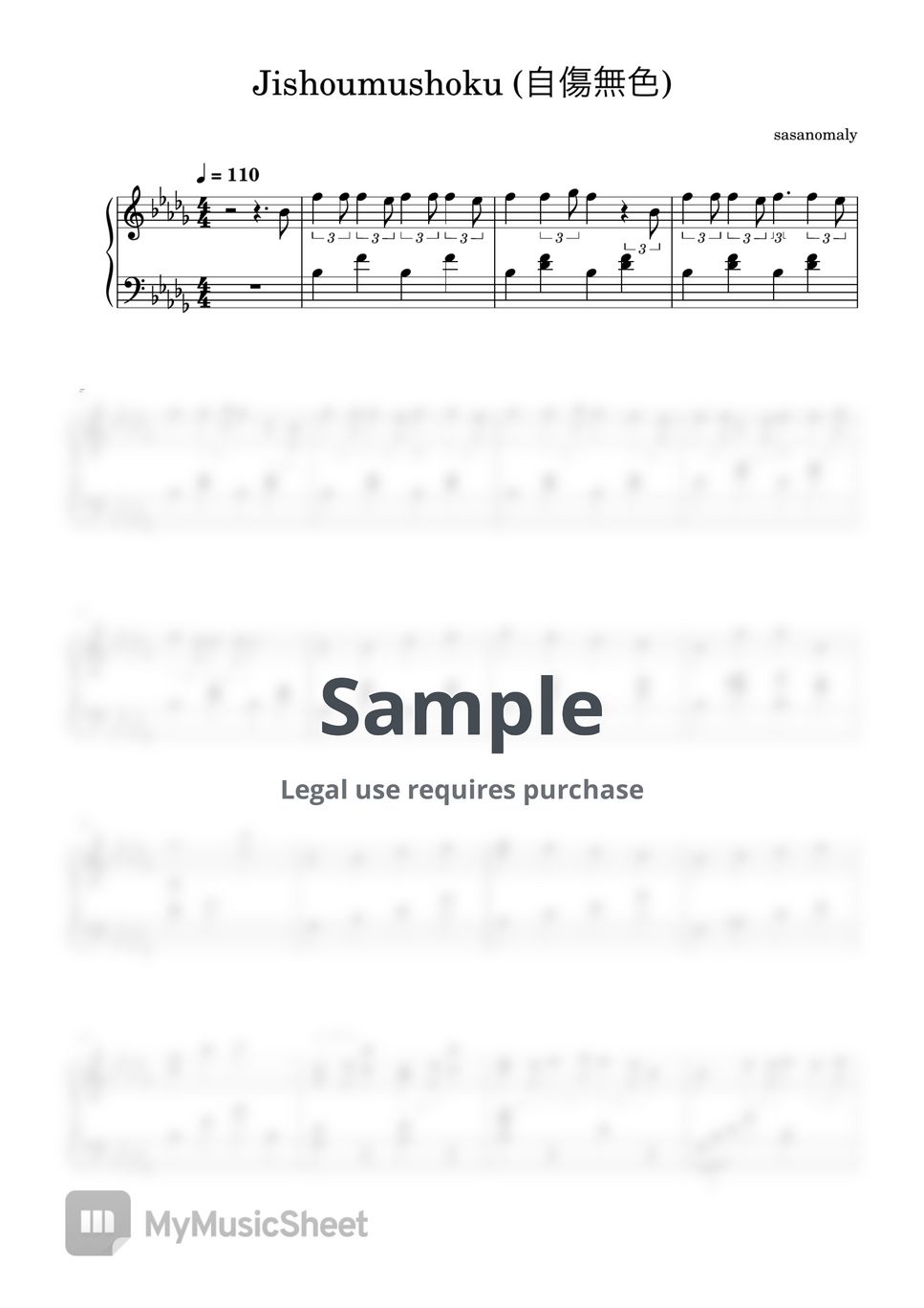 ねこぼーろ (nekobolo) - 自傷無色 (Jishou Mushoku) Sheet Music by LunaPiano