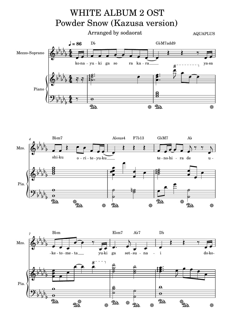 Suara - AQUAPLUS - WHITE ALBUM 2 OST ～kazusa～ - Powder Snow - Voice and Piano Sheet Music by ...
