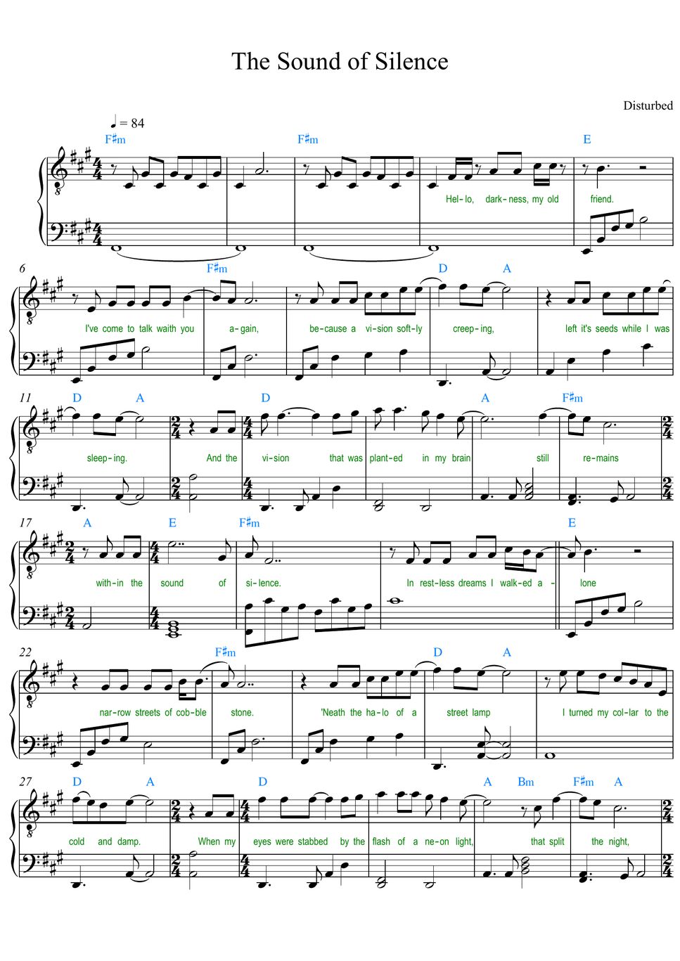 Disturbed - The Sound of Silence (Easy and accurate version with lyrics ...