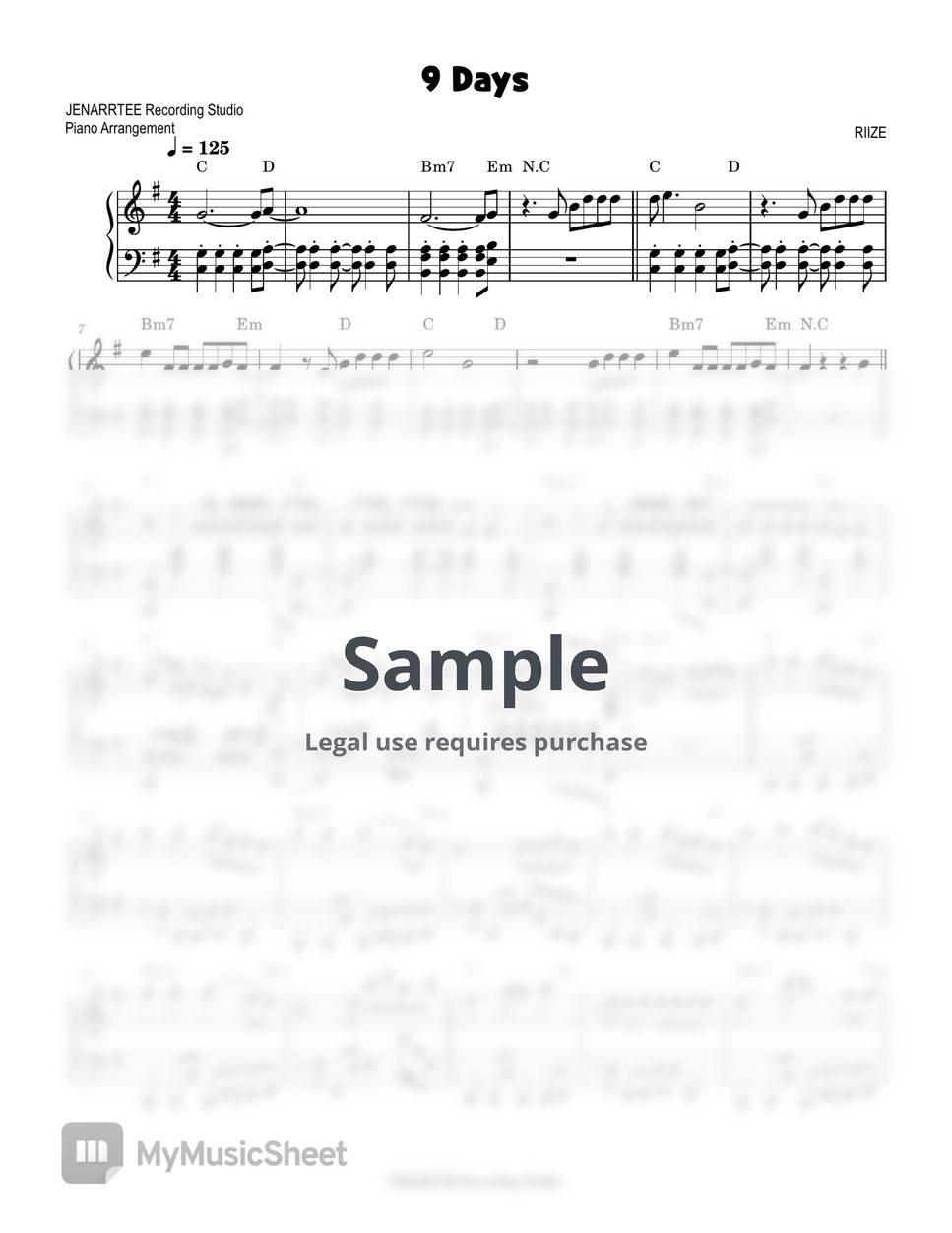 RIIZE - 9 Days 악보 by JENARRTEE Recording Studio