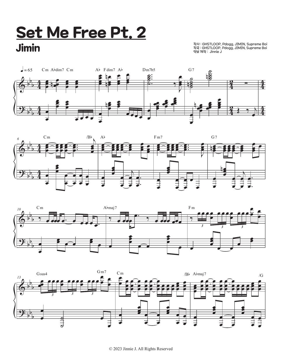 Jimin of BTS - Set Me Free Pt.2 楽譜 by Jinnie J