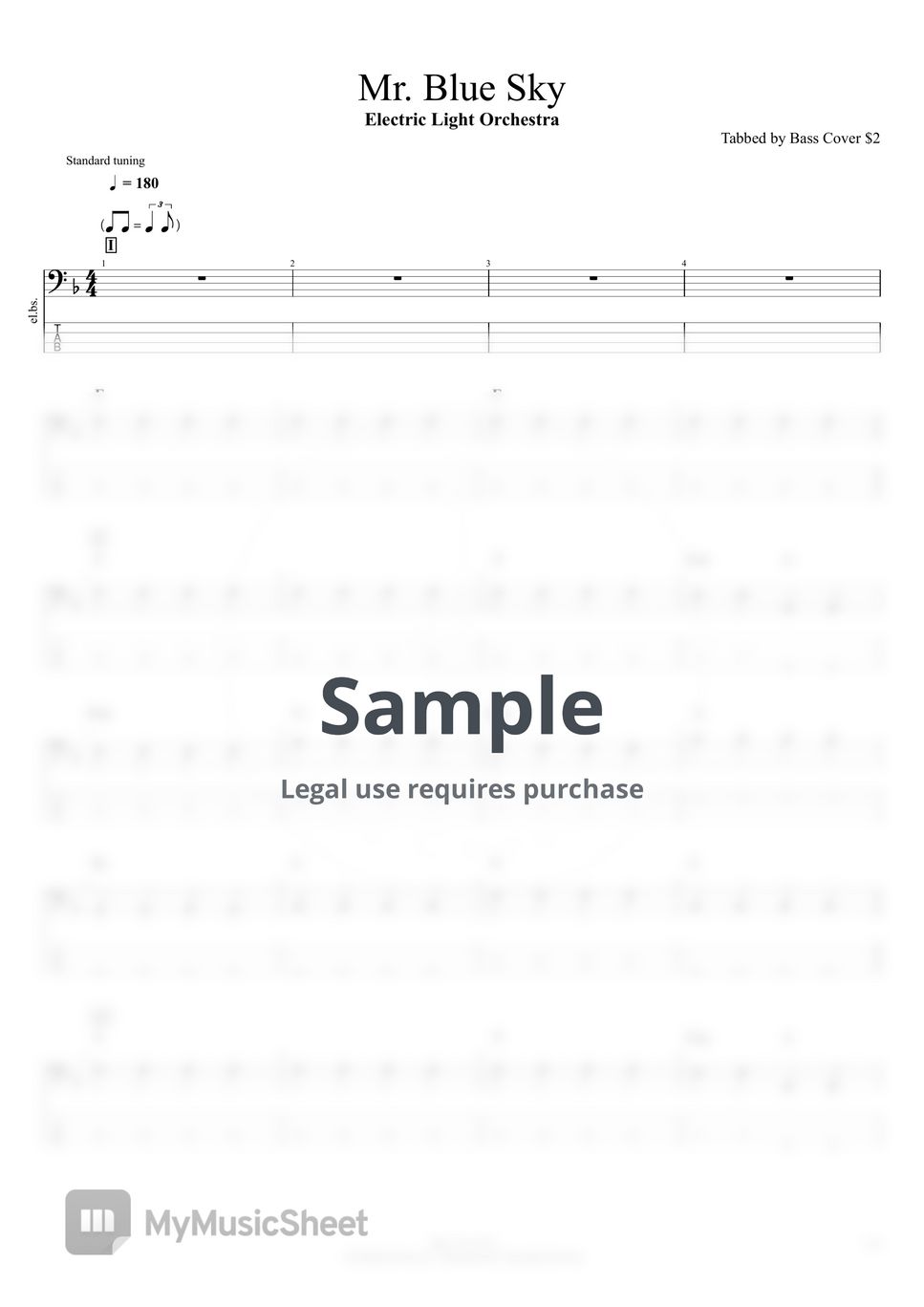 Electric Light Orchestra - Mr. Blue Sky TAB+1 Staff by Bass Cover $2