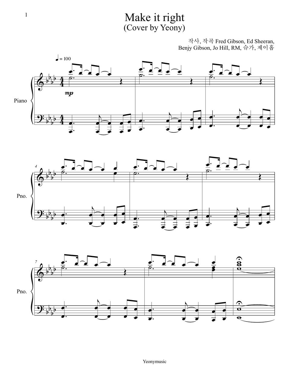 방탄소년단(BTS) - Make it Right Sheet by Yeony