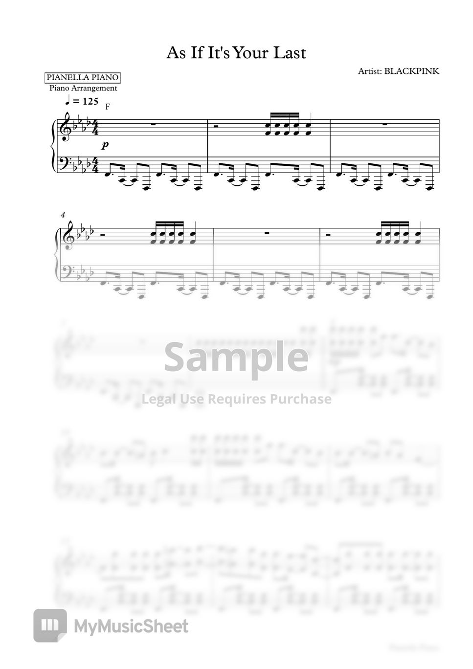 BLACKPINK - As If It's Your Last (Piano Sheet) 악보 by Pianella Piano BLACKPINK - As If It's Your Last (Piano Sheet) 악보 by Pianella Piano