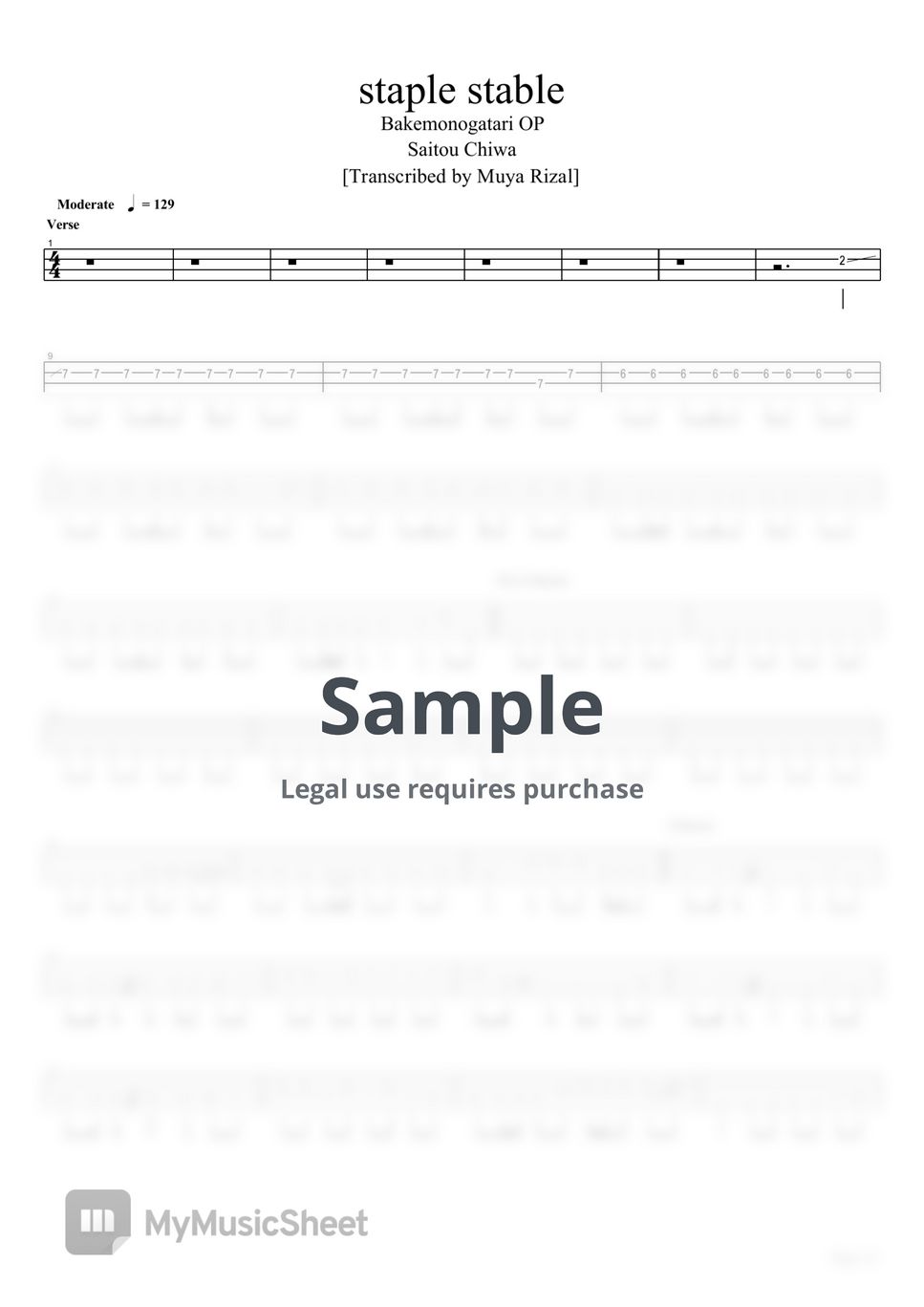 Saitou Chiwa - staple stable (Bass TAB) Sheets by Muya