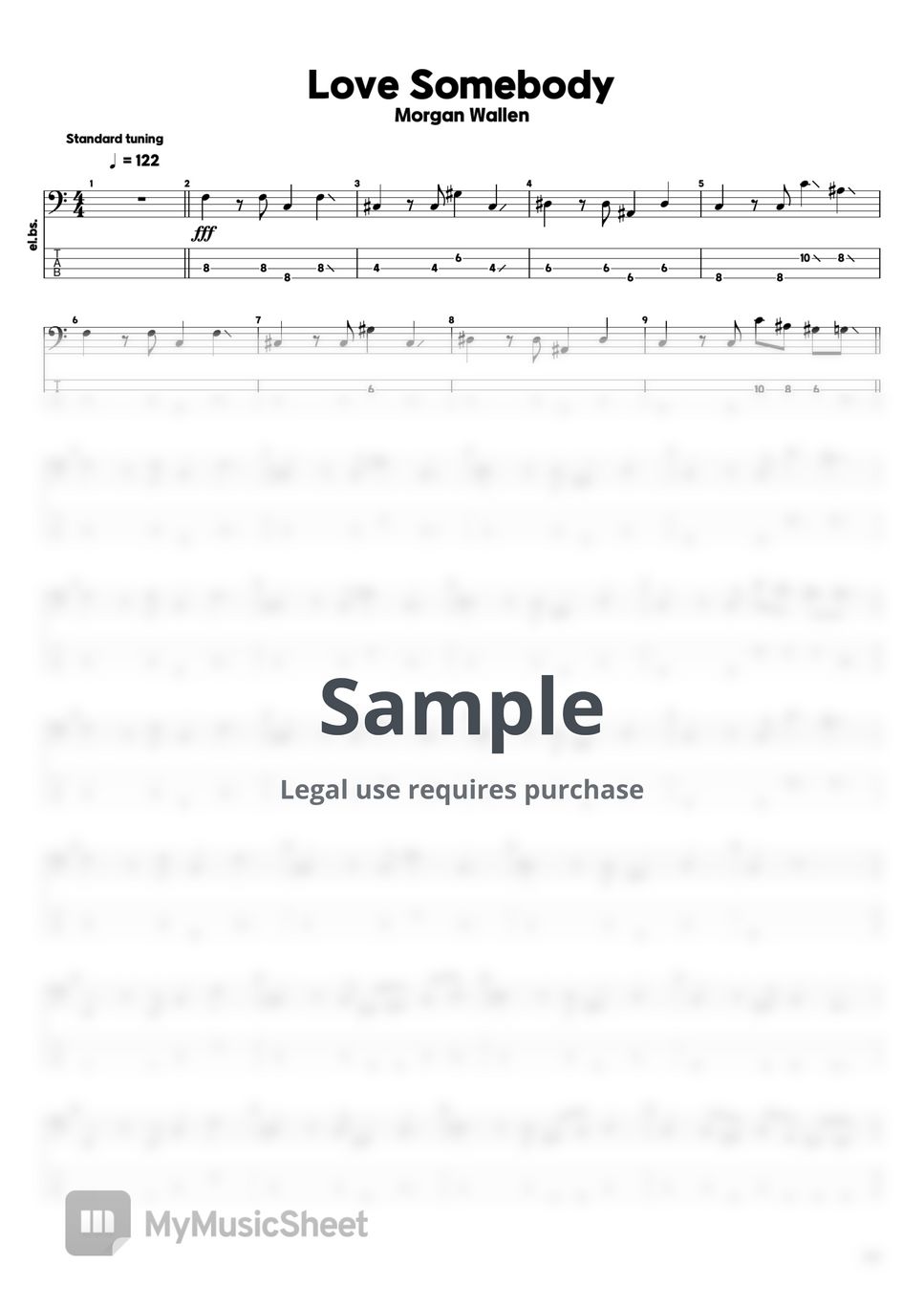 Morgan Wallen - Love Somebody TAB+1 Staff by BassBlur