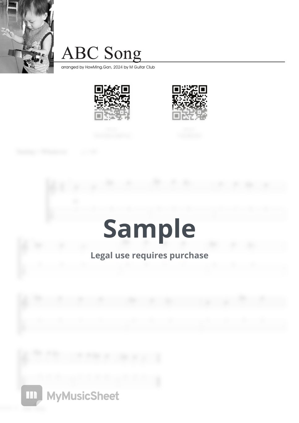 Kid's Song - ABC Song (Fingerstyle) Tab + 단선 악보 by howming