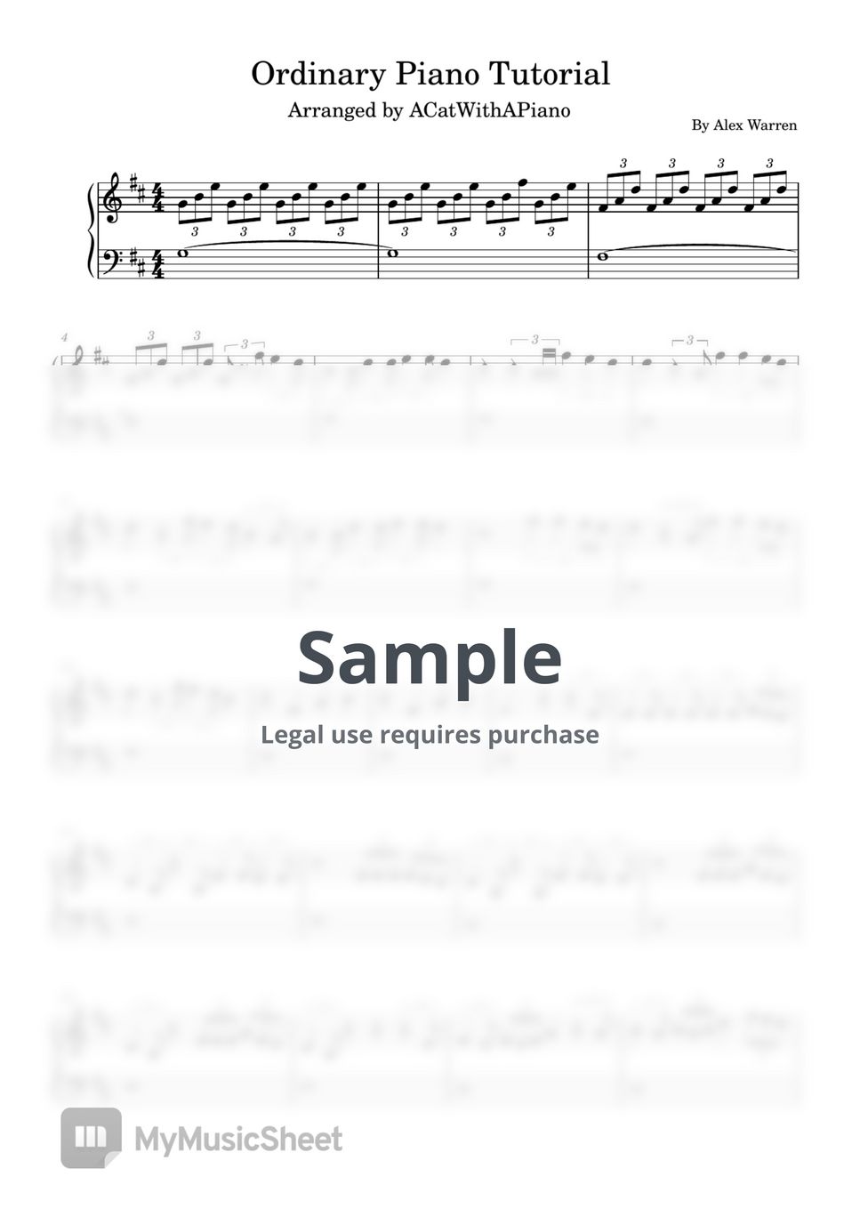 Alex Warren - Ordinary (Easy Piano Tutorial Arrangement) Sheet Music by ...