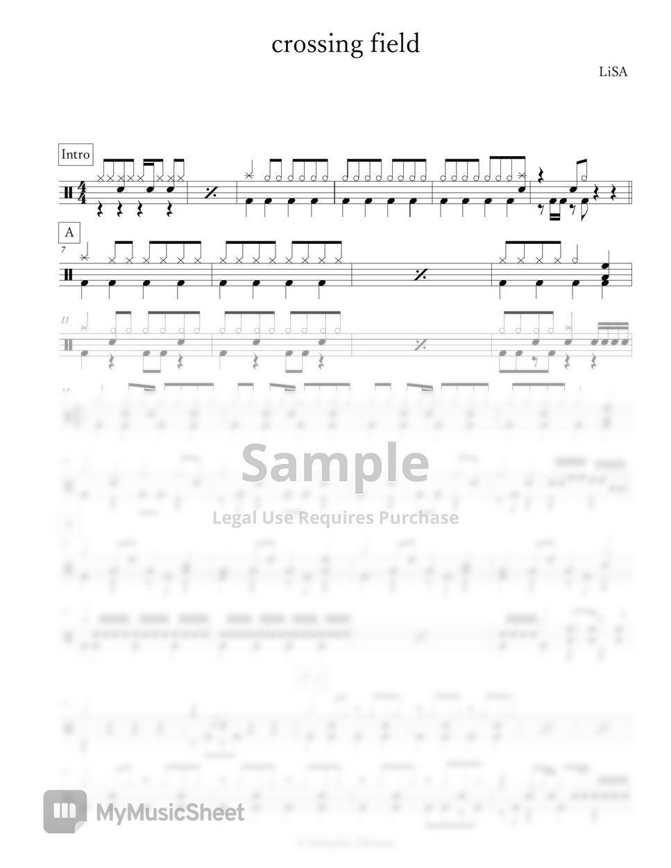 LiSA - crossing field Sheet Music by Arkadia Drums
