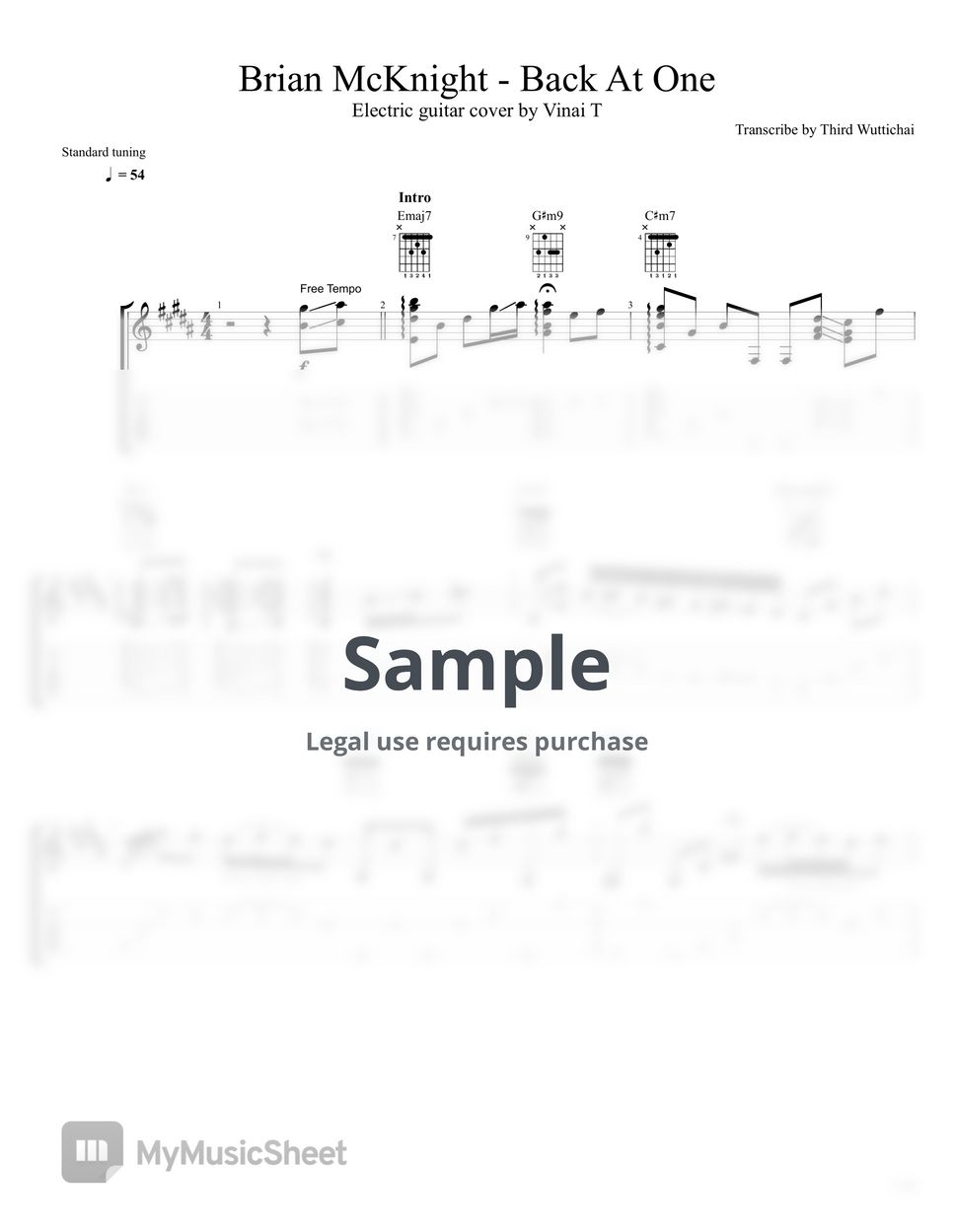 Brian McKnight - Back At One Tab + 단선 악보 by Vinai T