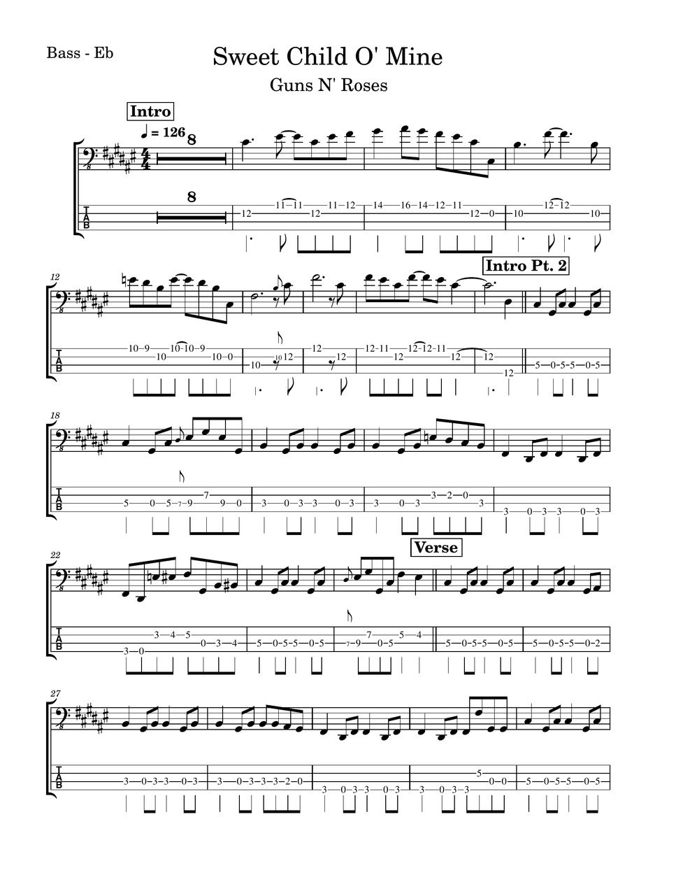 Guns N' Roses - Sweet Child O' Mine 曲谱 + 单线谱 by SamboatMusic