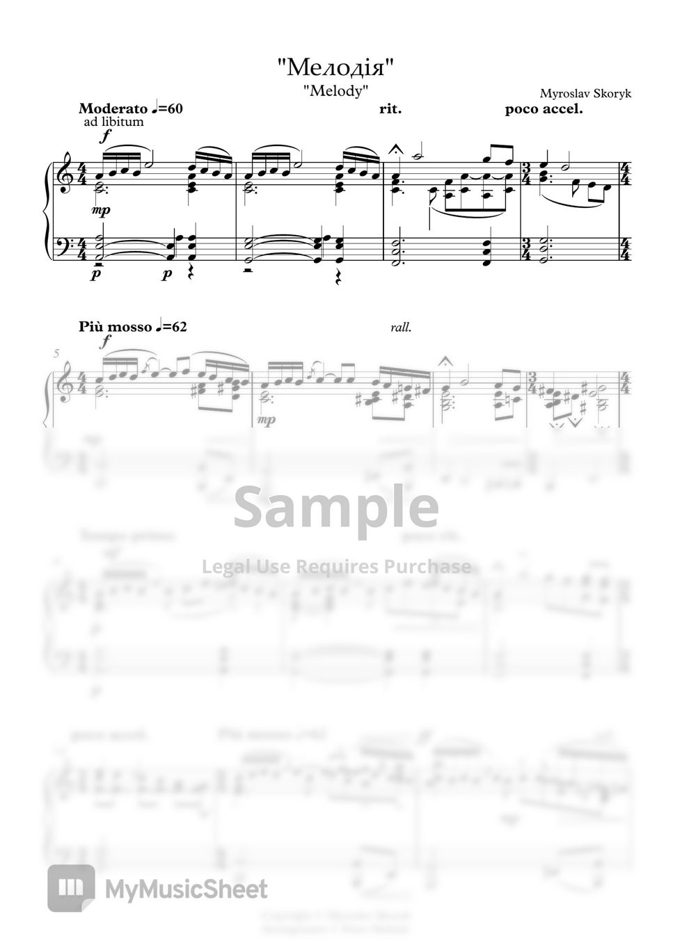 Myroslav Skoryk - Myroslav Skoryk - Melody 🇺🇦 Sheet Music by Petro Melnyk