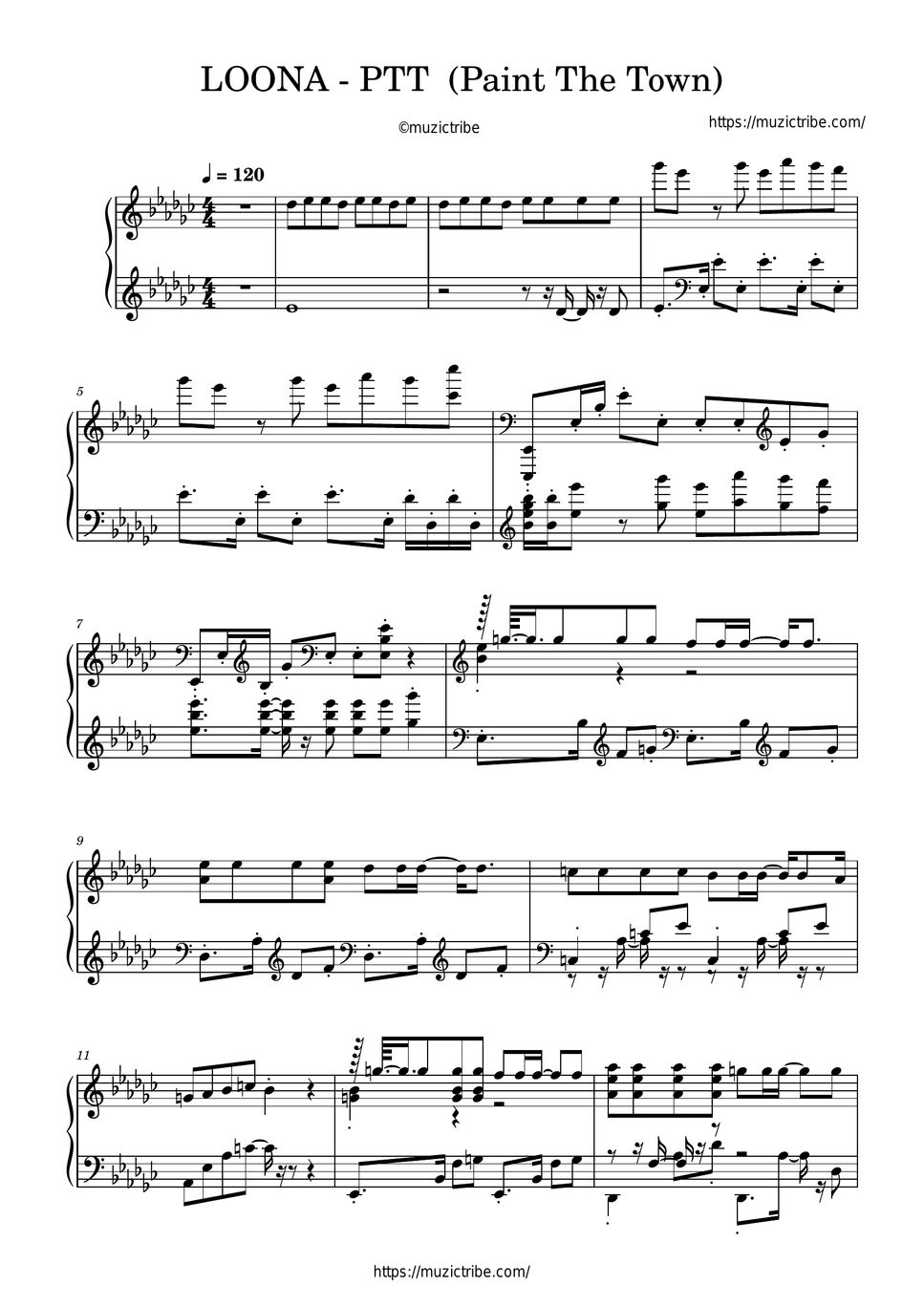 LOONA(이달의 소녀) - PTT (Paint The Town) - Piano Sheet + MP3 + MIDI Sheets