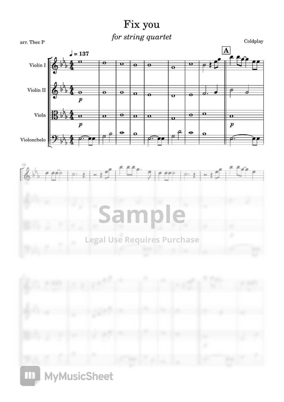 Coldplay - Fix you (String quartet) แผ่น by Thec P