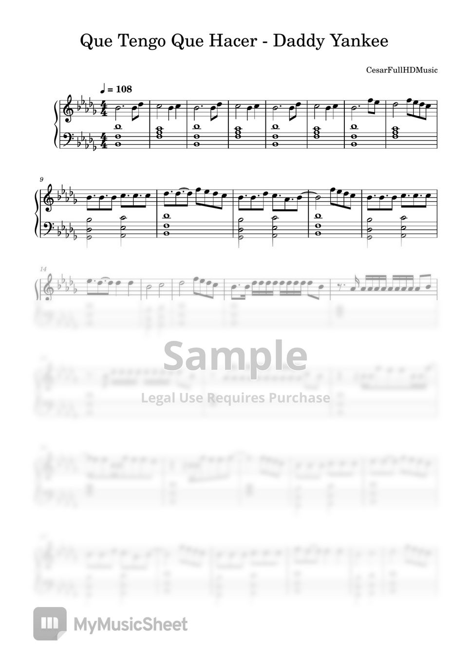 Daddy Yankee - Que Tengo Que Hacer Partitura