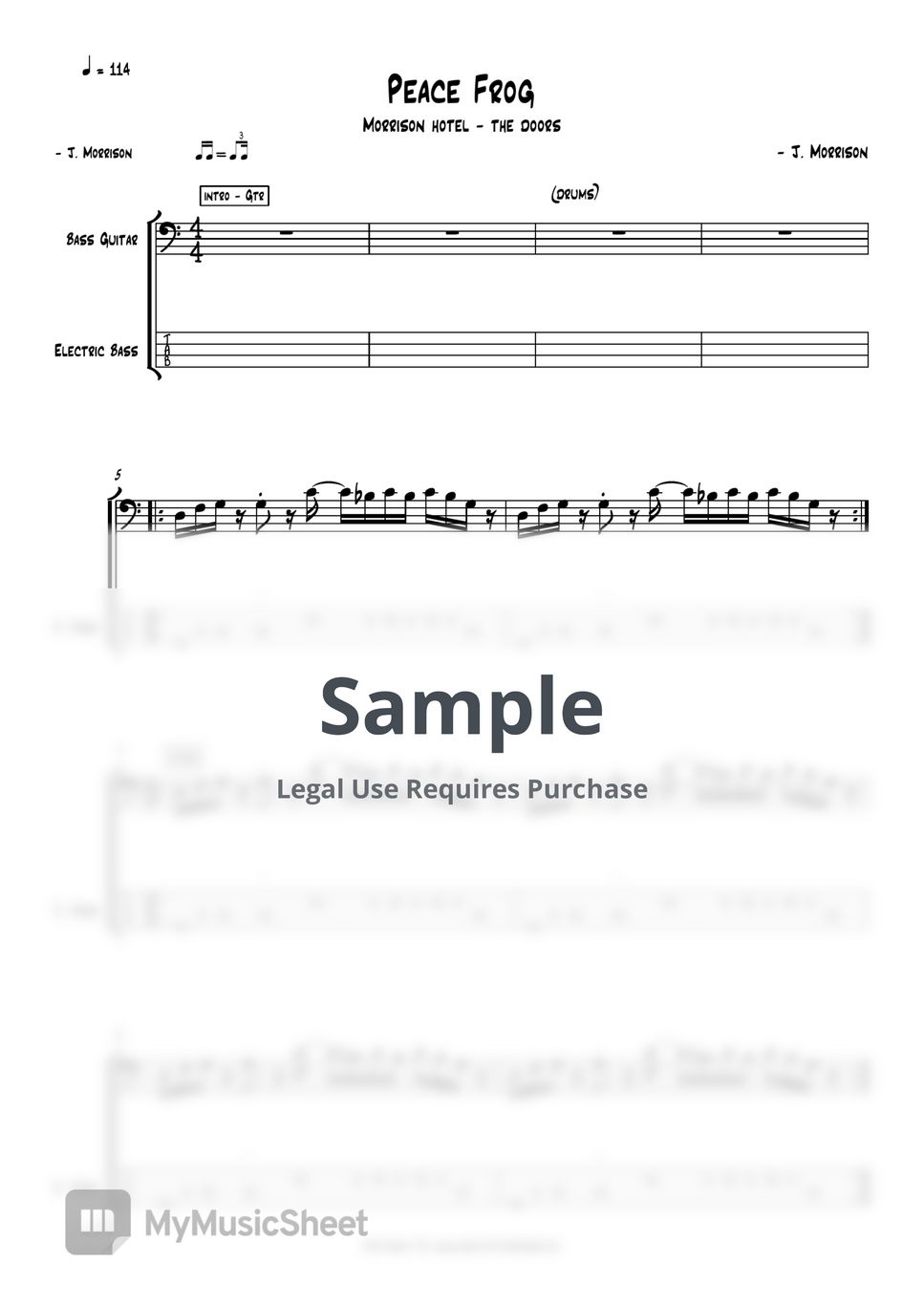 The Doors - Peace Frog Tab + 단선 악보 by GrooveTubeBass