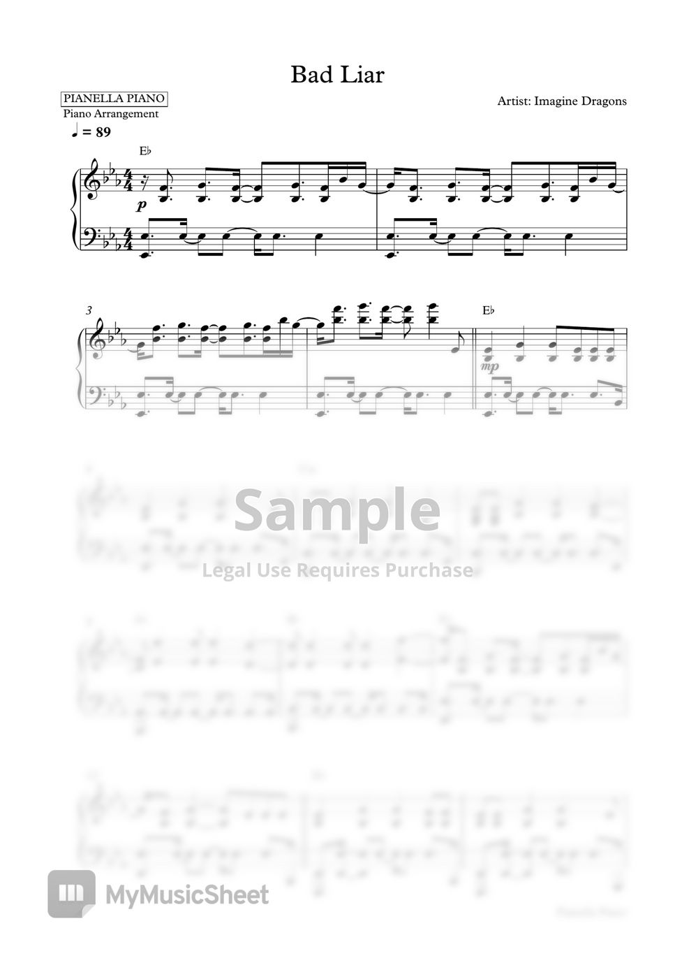 Imagine Dragons - Bad Liar (Piano Sheet) 악보 by Pianella Piano