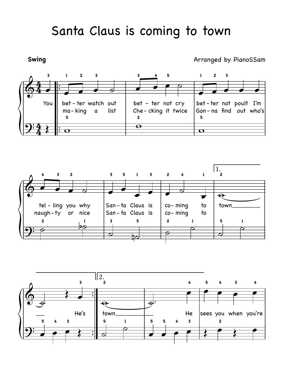 Christmas Song - Santa Claus is coming to town (Level 2) Sheets by ...