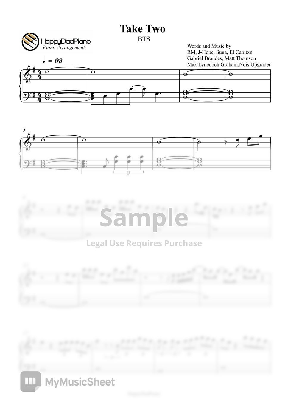 BTS - Take Two Sheets by HappyDadPiano