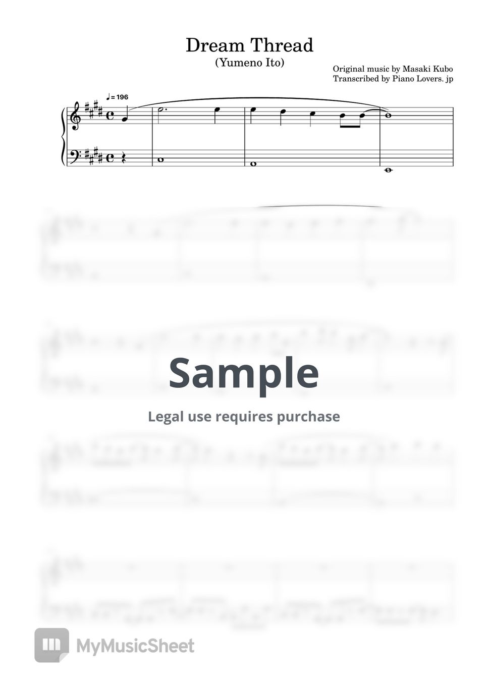 Akari Kito - Dream Thread(Yumeno Ito) (Mato Seihei no Slave) Sheets by Piano Lovers. jp