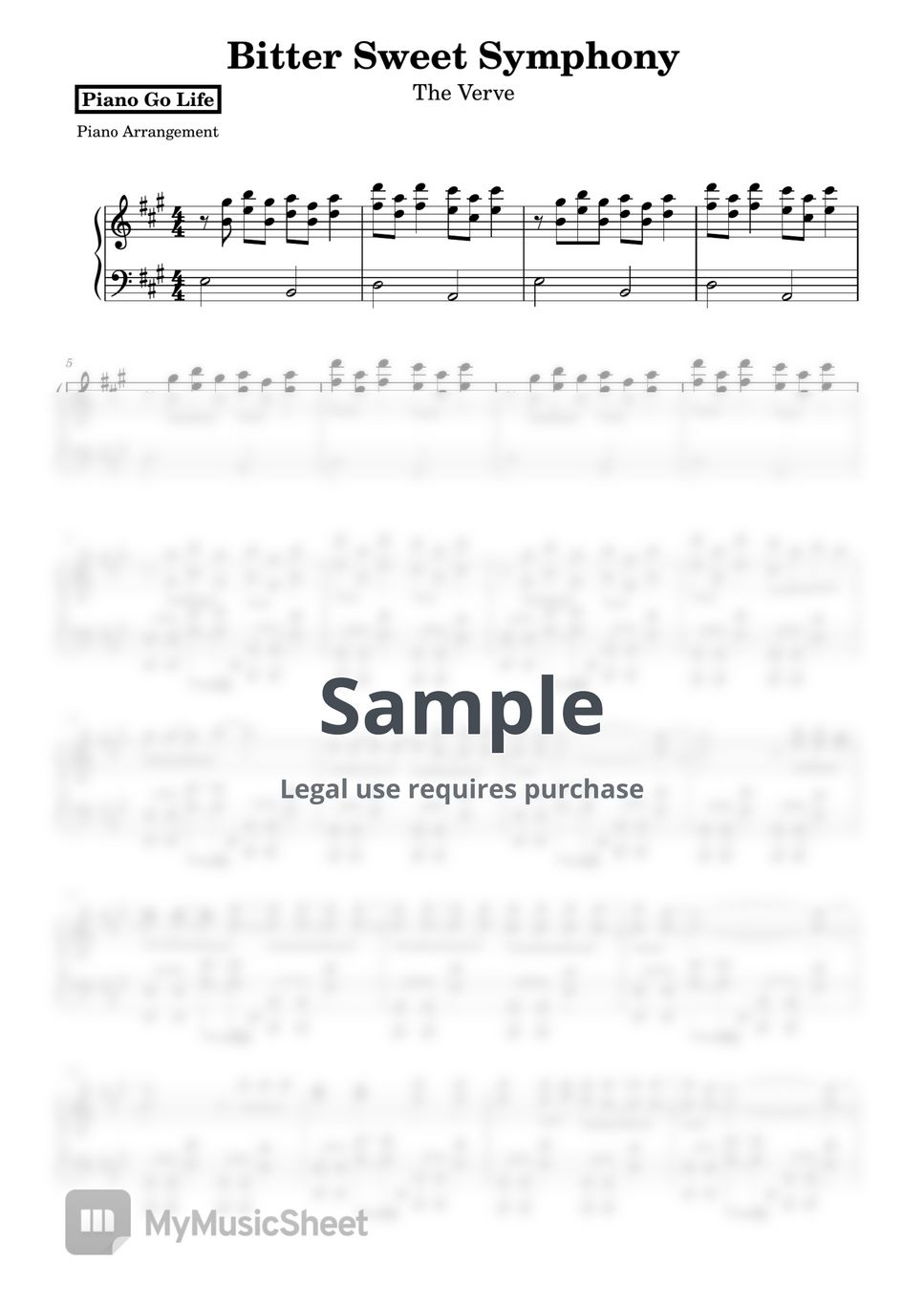 The Verve - Bitter Sweet Symphony Sheets by Piano Go Life