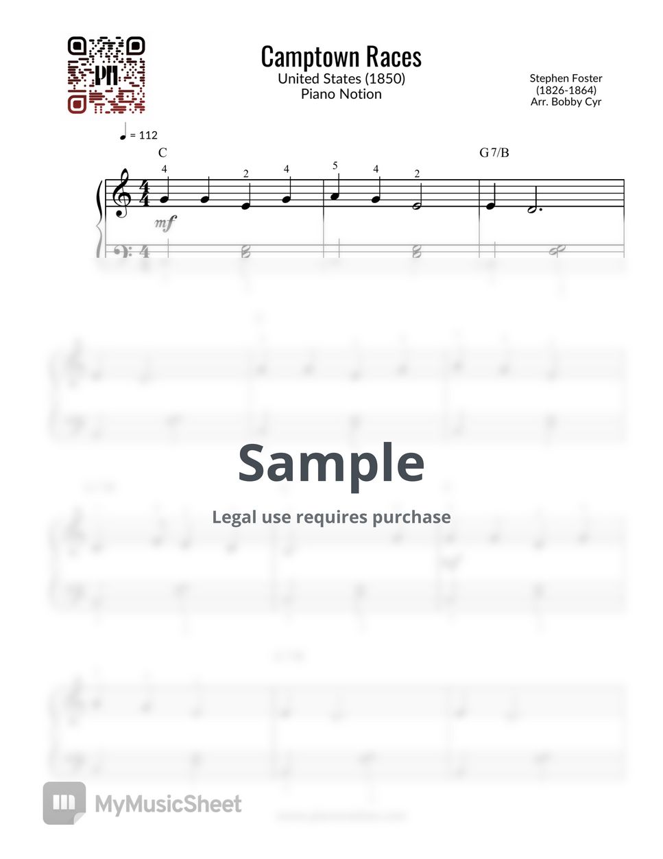 Stephen Foster - Camptown Races (Piano Solo) Sheets by Piano Notion