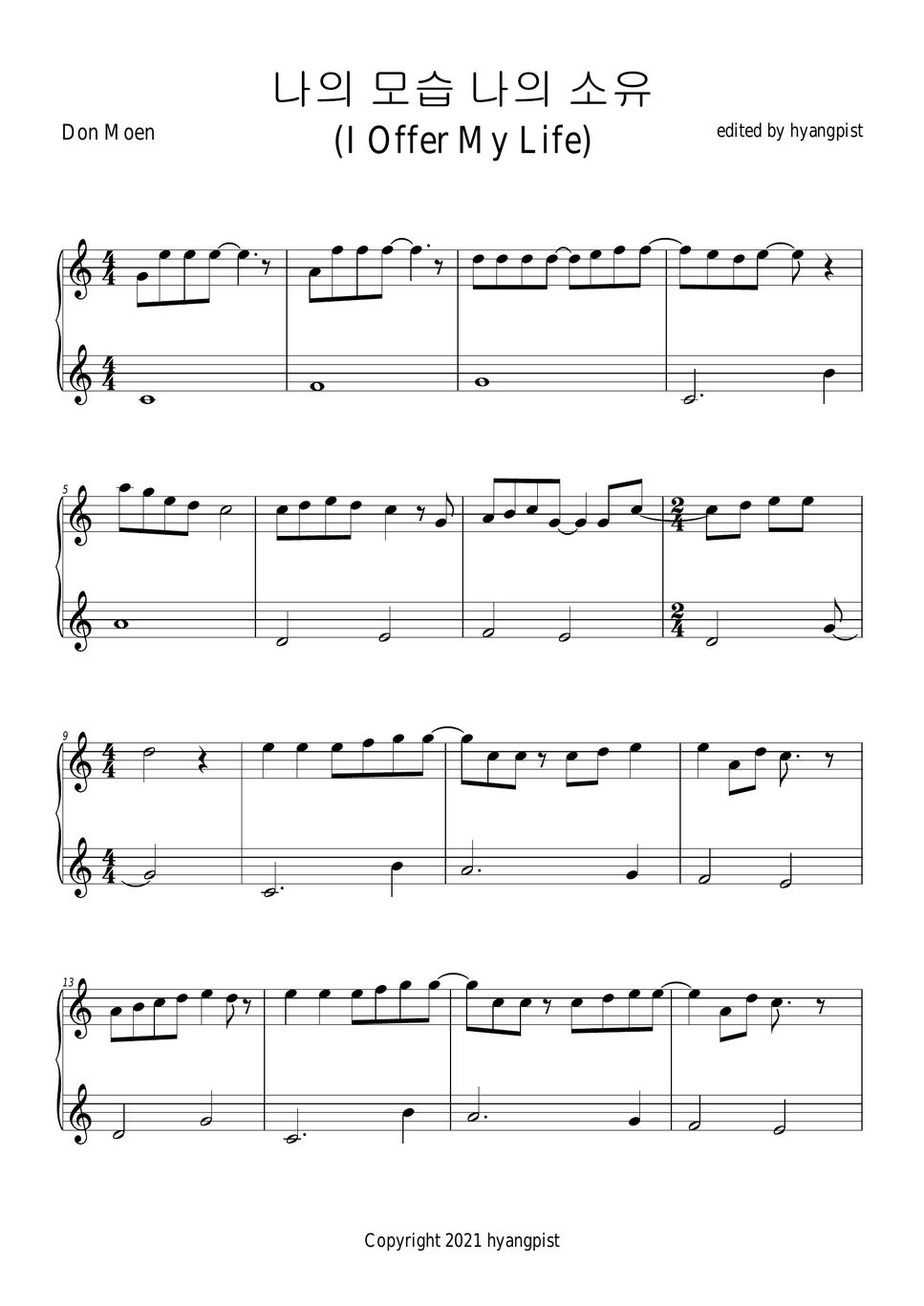 Don Moen - I Offer My Life (miniharp music) Sheet by hyangpist