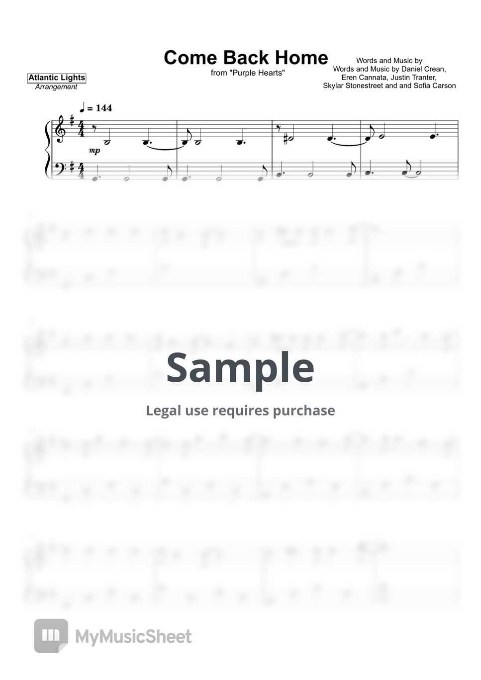 Sofia Carson - Come Back Home Sheets by Atlantic Lights