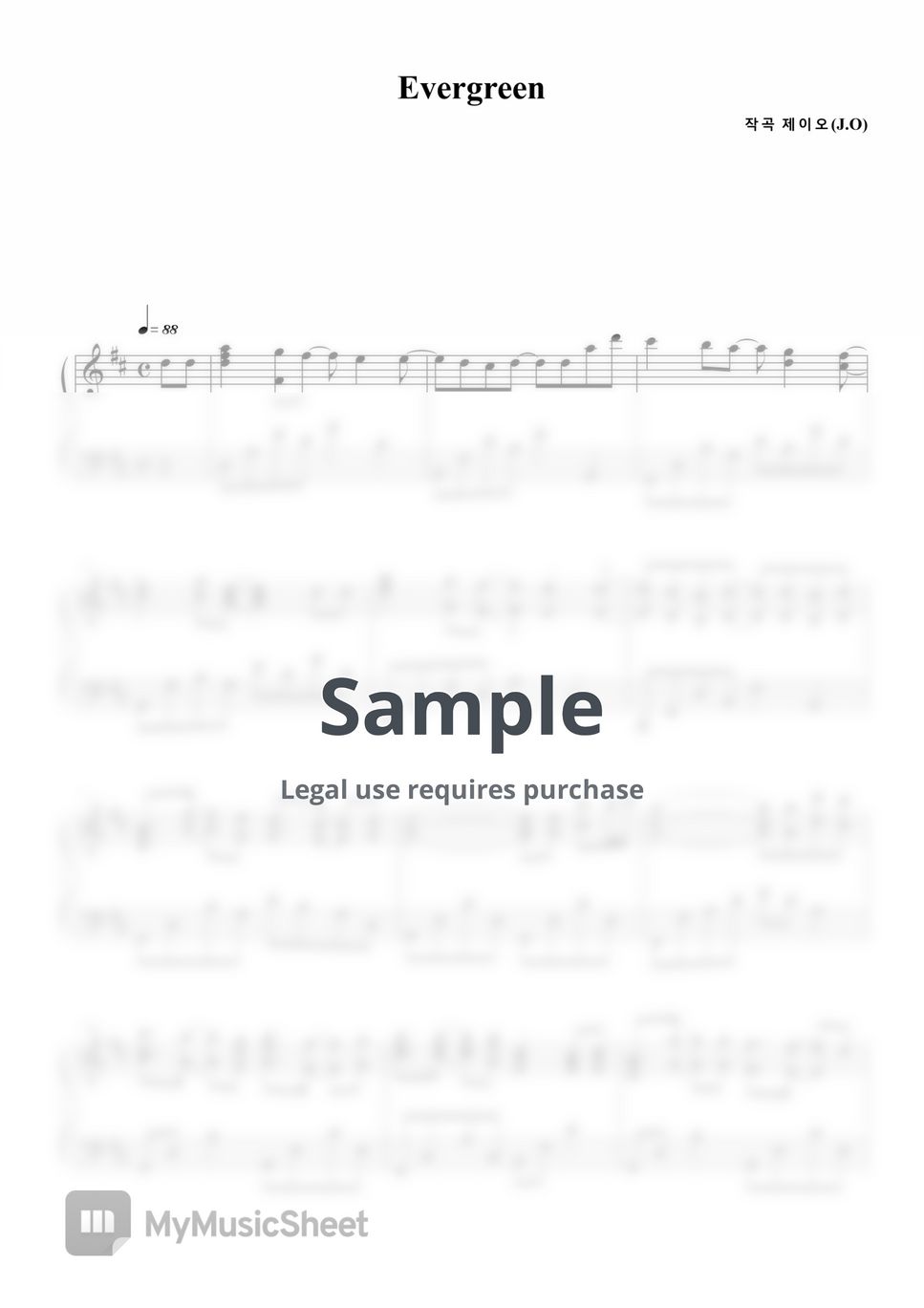 제이오(J.O) - Evergreen (뉴에이지 자작곡) Sheets
