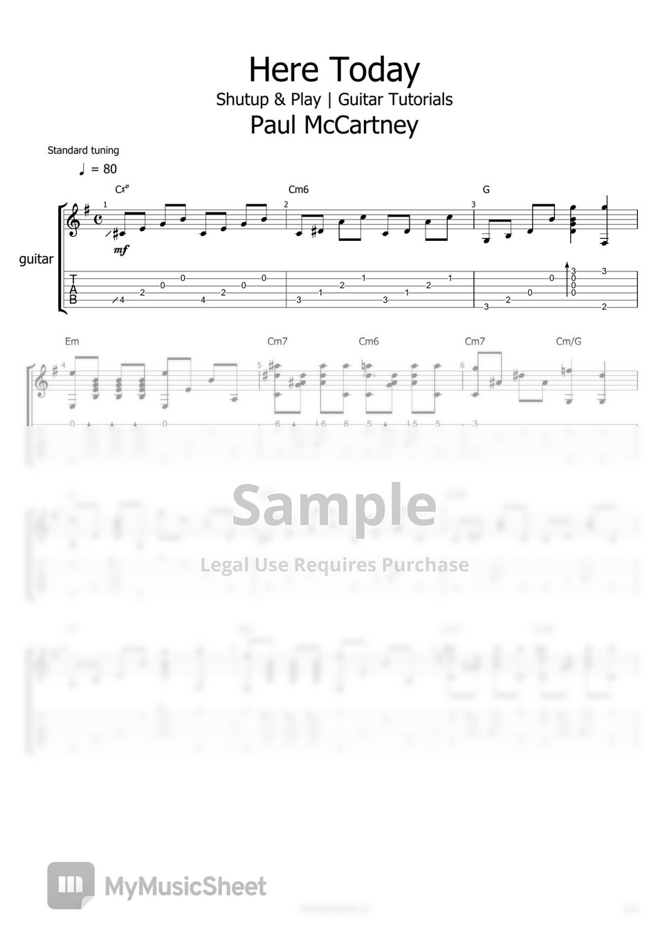 Paul McCartney - Here Today 楽譜 by Shutup & Play Guitar Tutorials