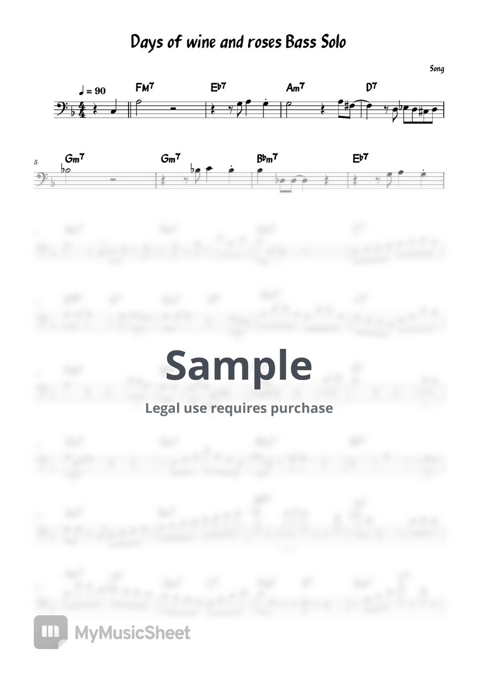 Henry Mancini - Days of wine and roses (Bass Solo) Sheets by Mr.Song