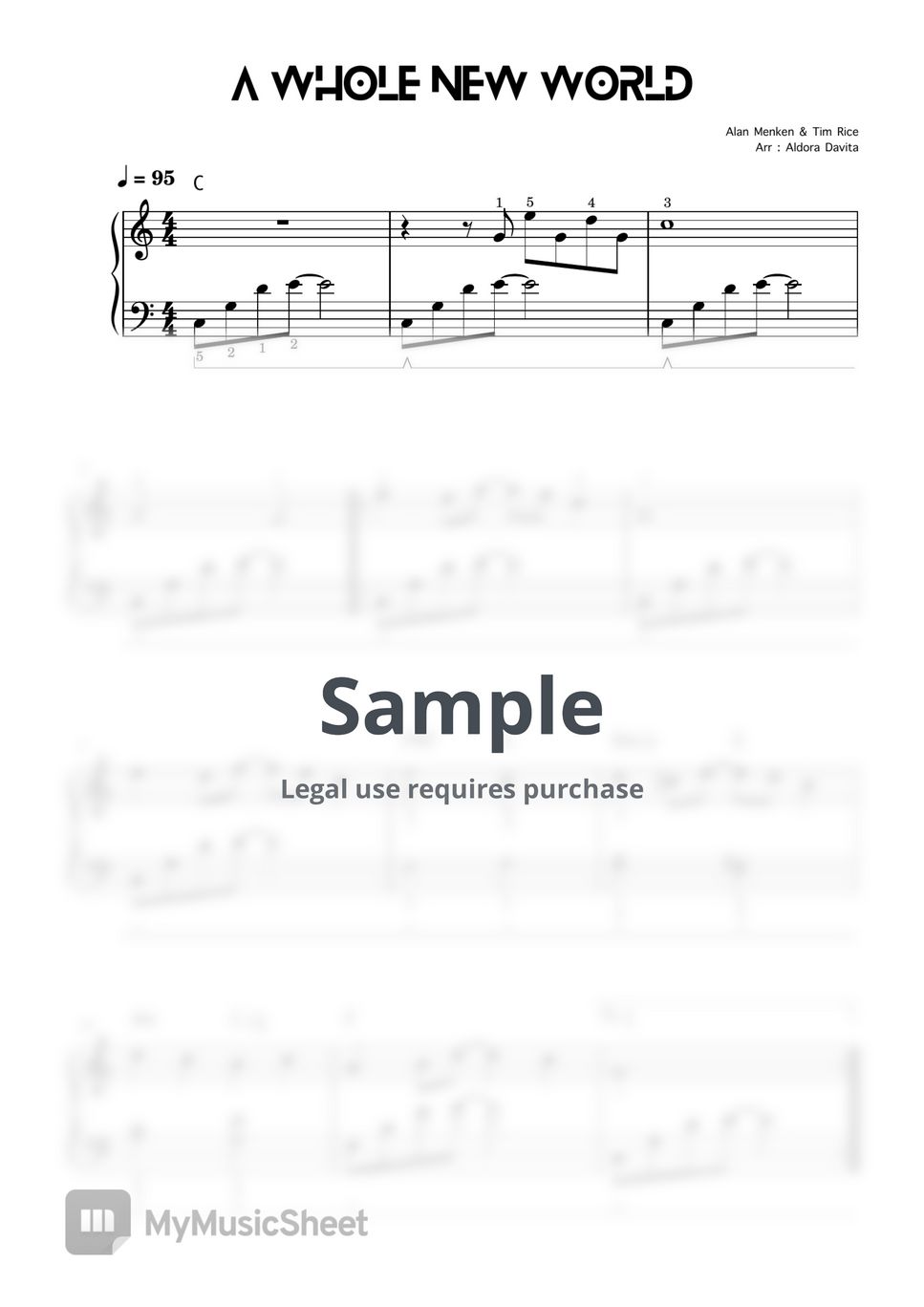 OST Aladdin - A Whole New World Sheets by Aldora Davita