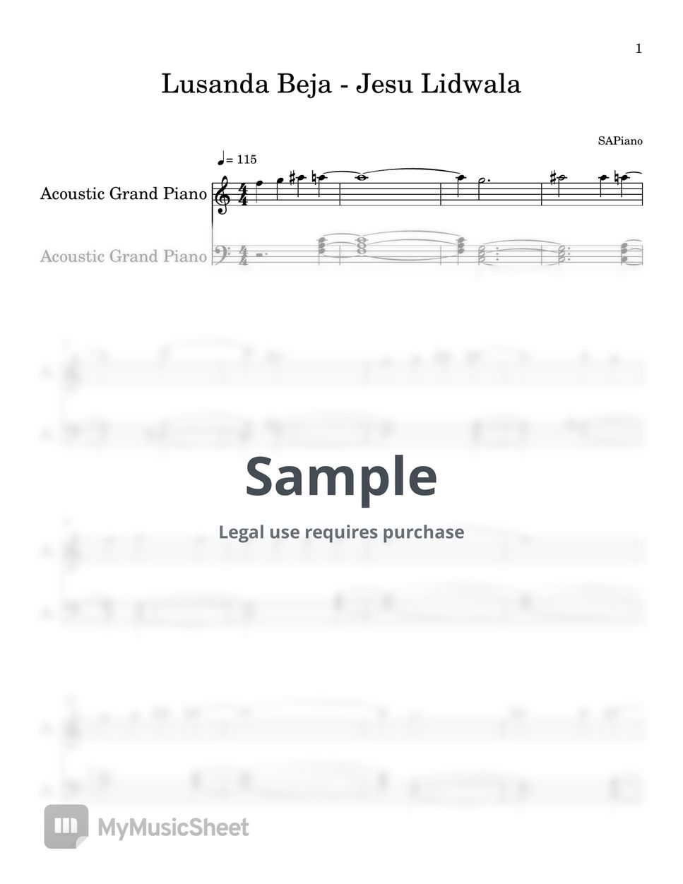 Lusanda Beja - Jesu Lidwala (PIANO SHEET) Hoja by SAPiano