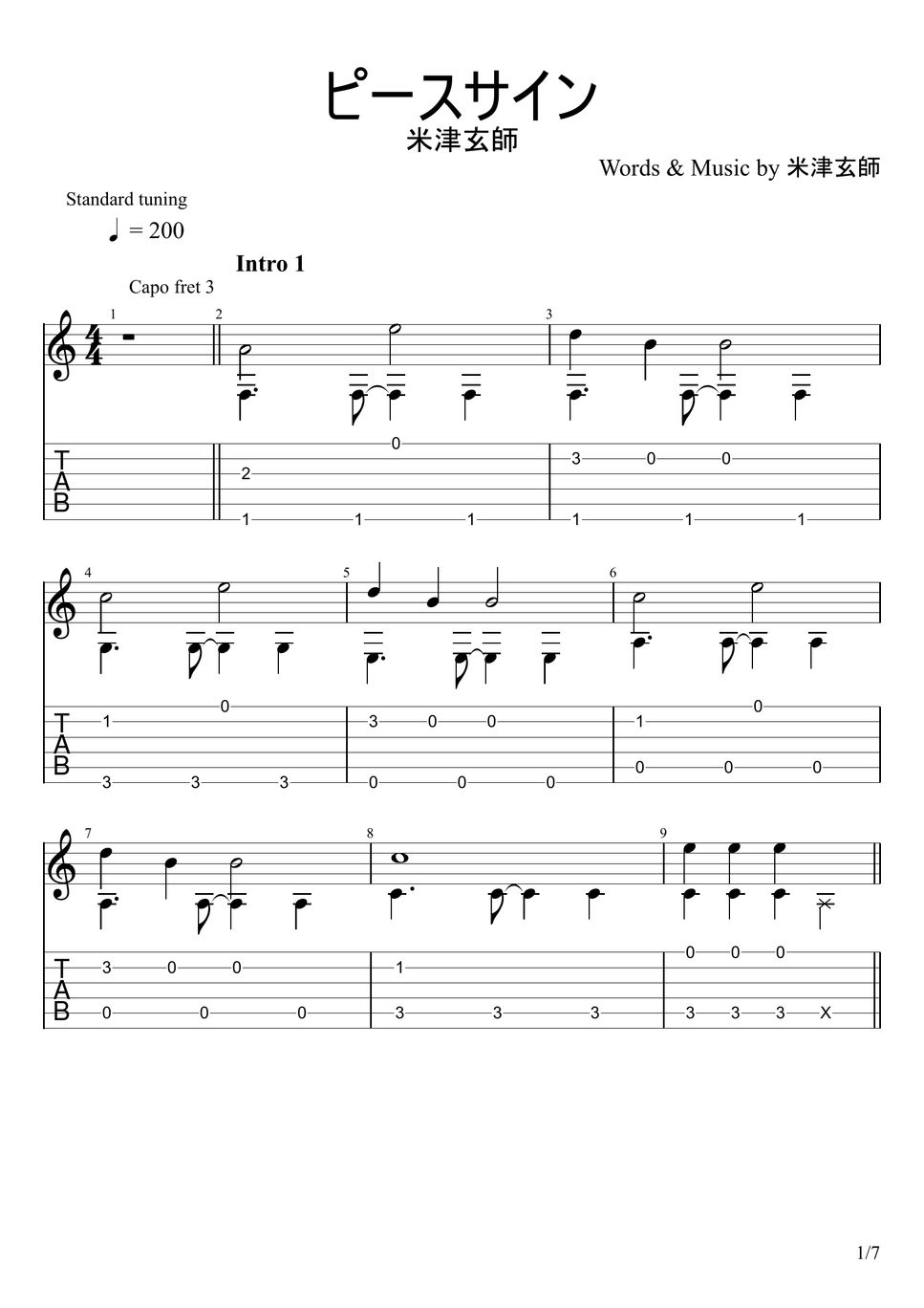 My Hero Academia - Peace Sign (Fingerstyle) Sheet by u3danchou