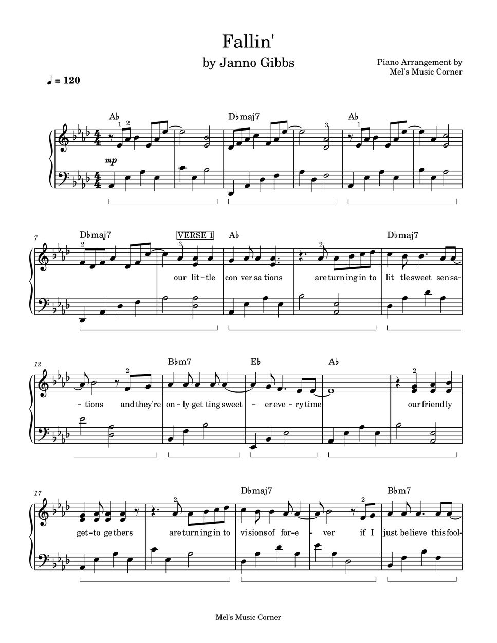 Janno Gibbs - Fallin' (piano sheet music) Sheets by Mel's Music Corner