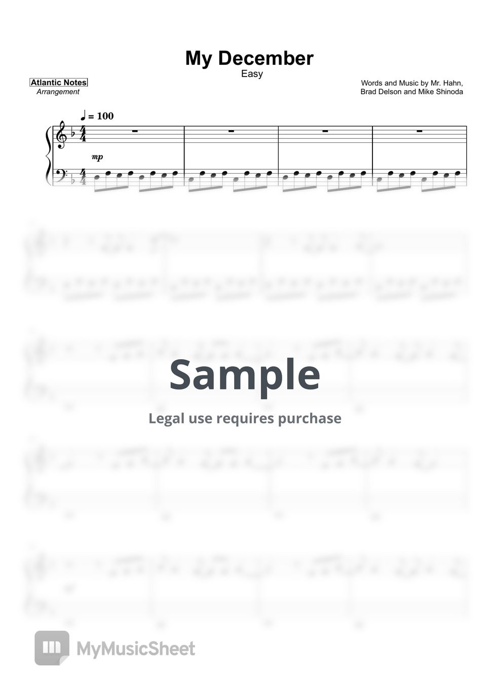 Linkin Park - My December Partition musicale by Atlantic Notes