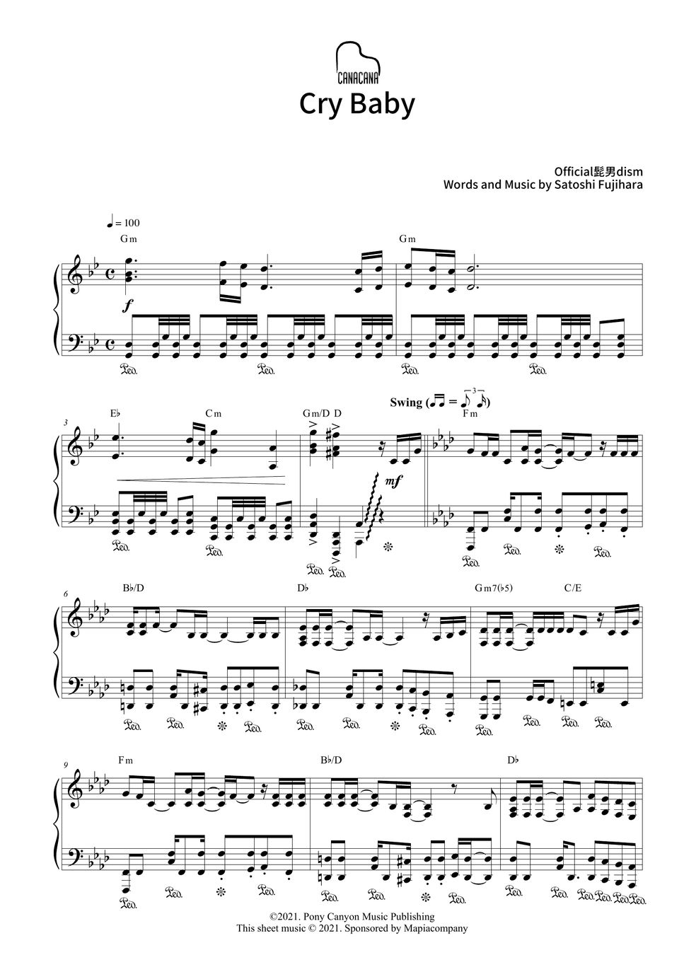 Official髭男dism - Cry Baby Sheets by CANACANA family