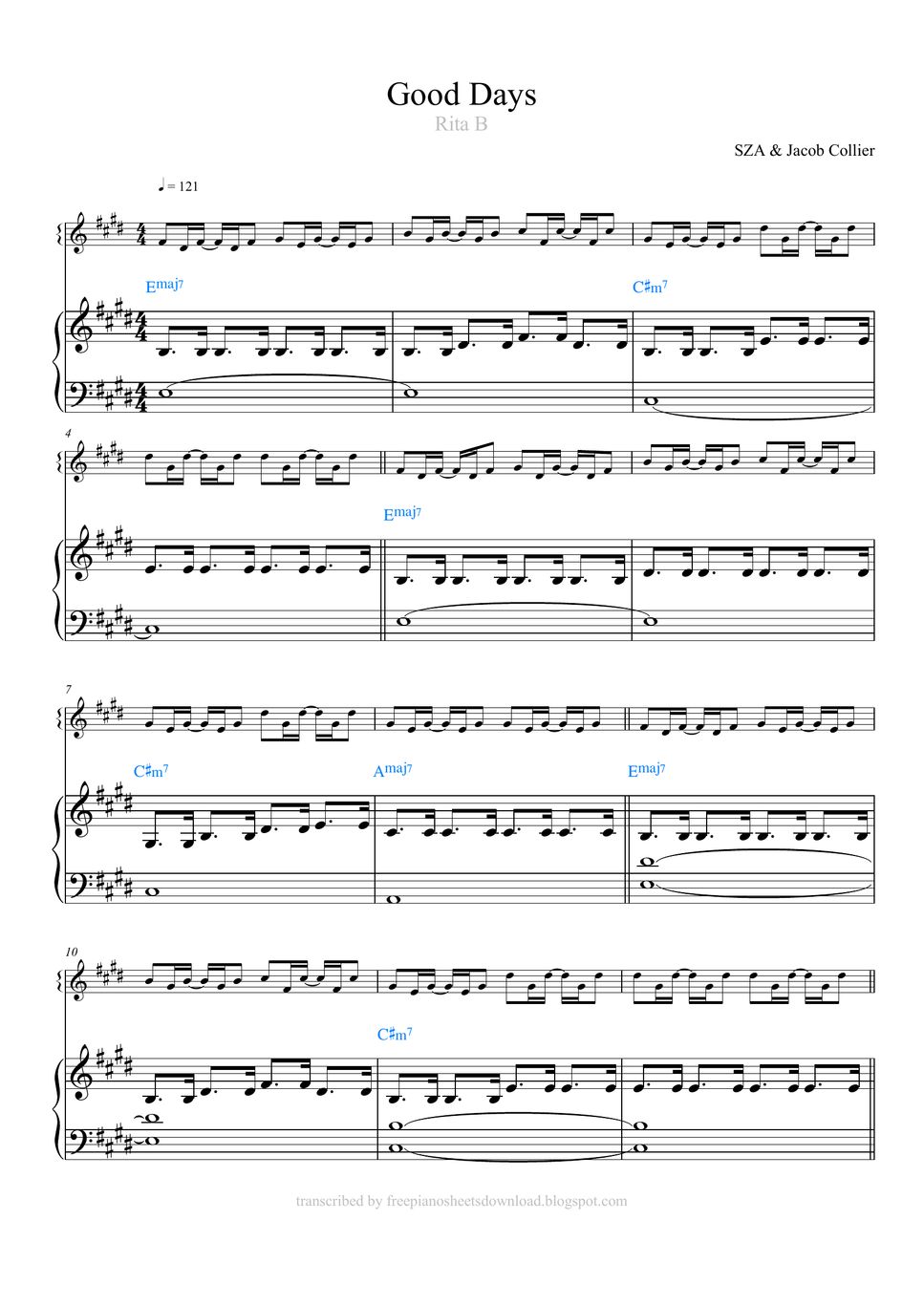 SZA, Jacob Collier - Good Days (Lyrics, chords) 악보 by Rita B