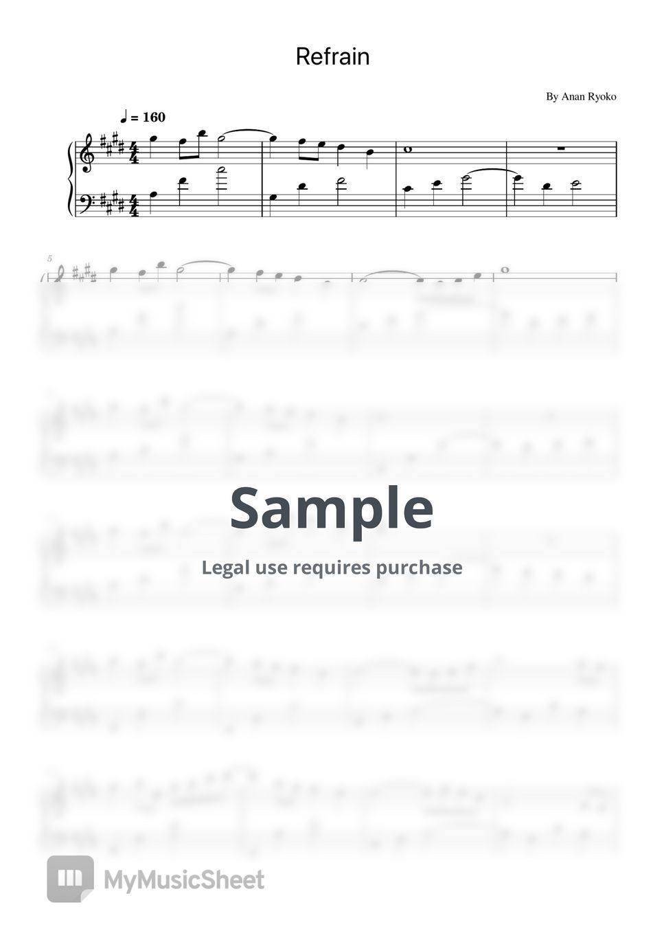 Anan Ryoko - Refrain (For Piano Solo) Sheet Music by poon